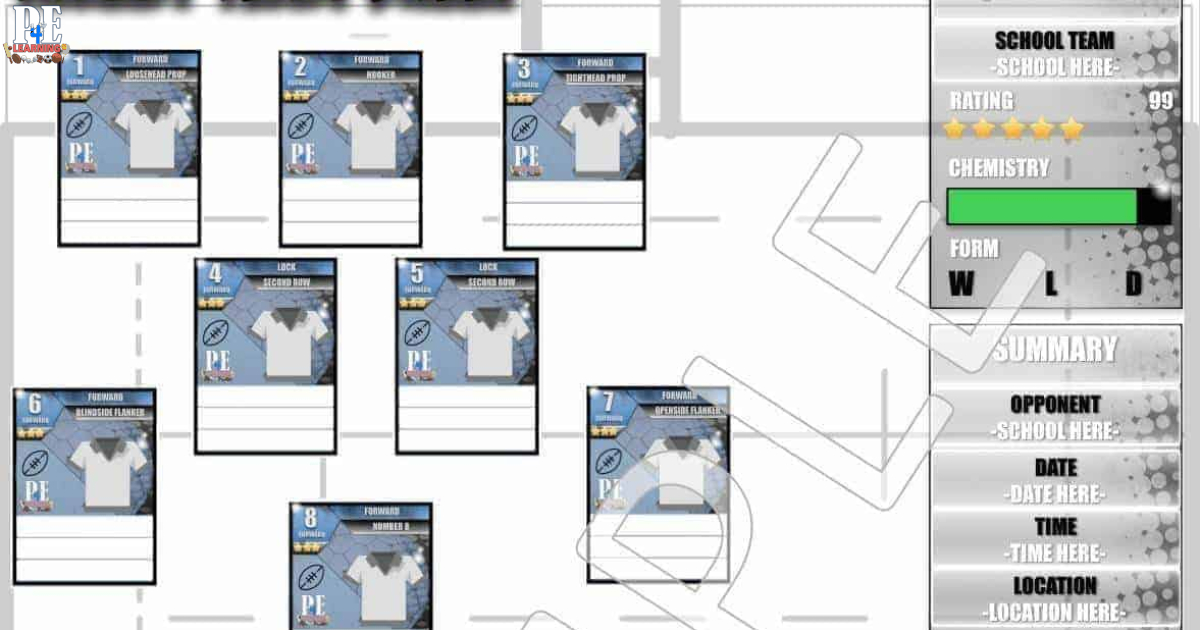 Rugby Team Sheets – PDF – PE4Learning.com