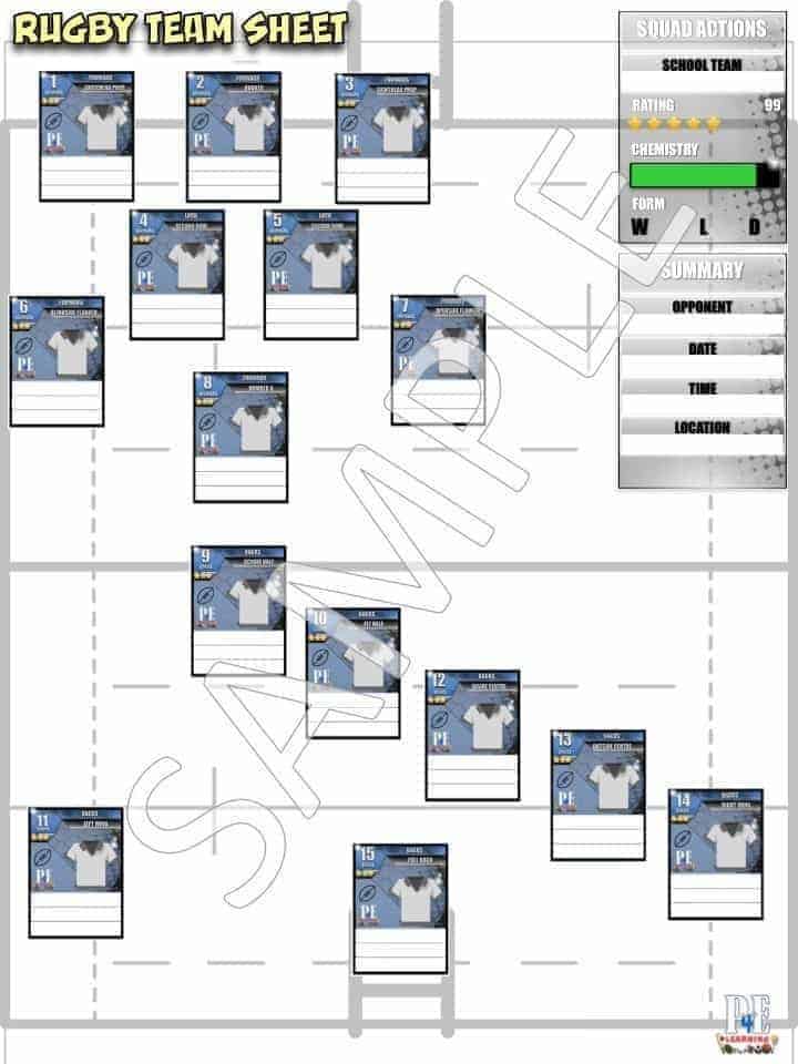 Rugby Ultimate Team Sheets – Editable Templates – PE4Learning