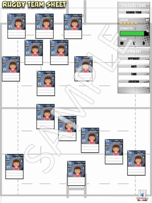 Rugby Ultimate Team Sheets – Editable Templates – PE4Learning