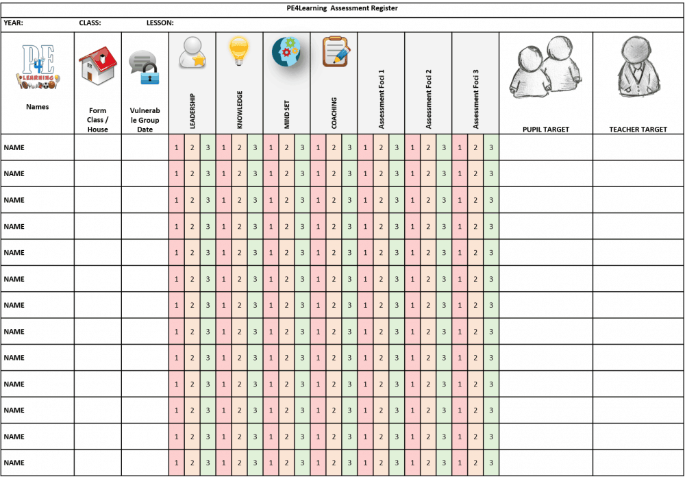PE Assessment Register Templates – PE4Learning