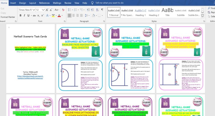 Netball Scenario Cards @missbrownpe – PE4Learning