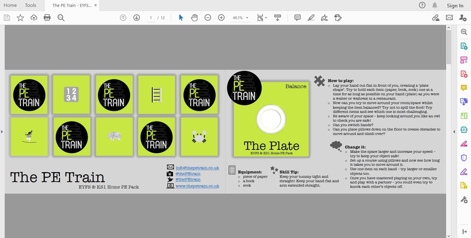The PE Train KS1 & EYFS Home PE Pack @thePEtrain www.thepetrain.co.uk ...