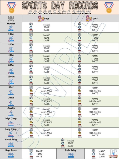 Sports Day Records Poster – Athletics Event Tracker Distances and Times ...